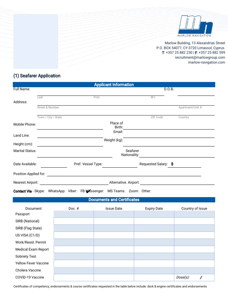 Marlow Navigation Resume CV Template For Seafarers | PDF