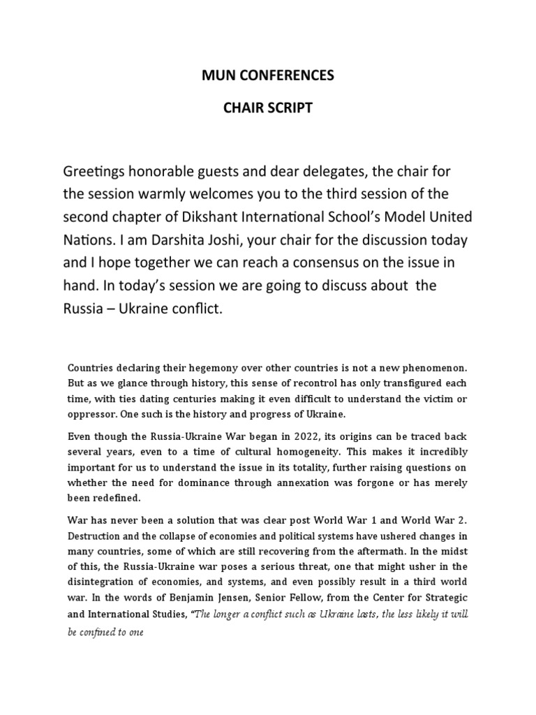 MUN Chair Script (Russia-Ukraine) - 1 | PDF | Government