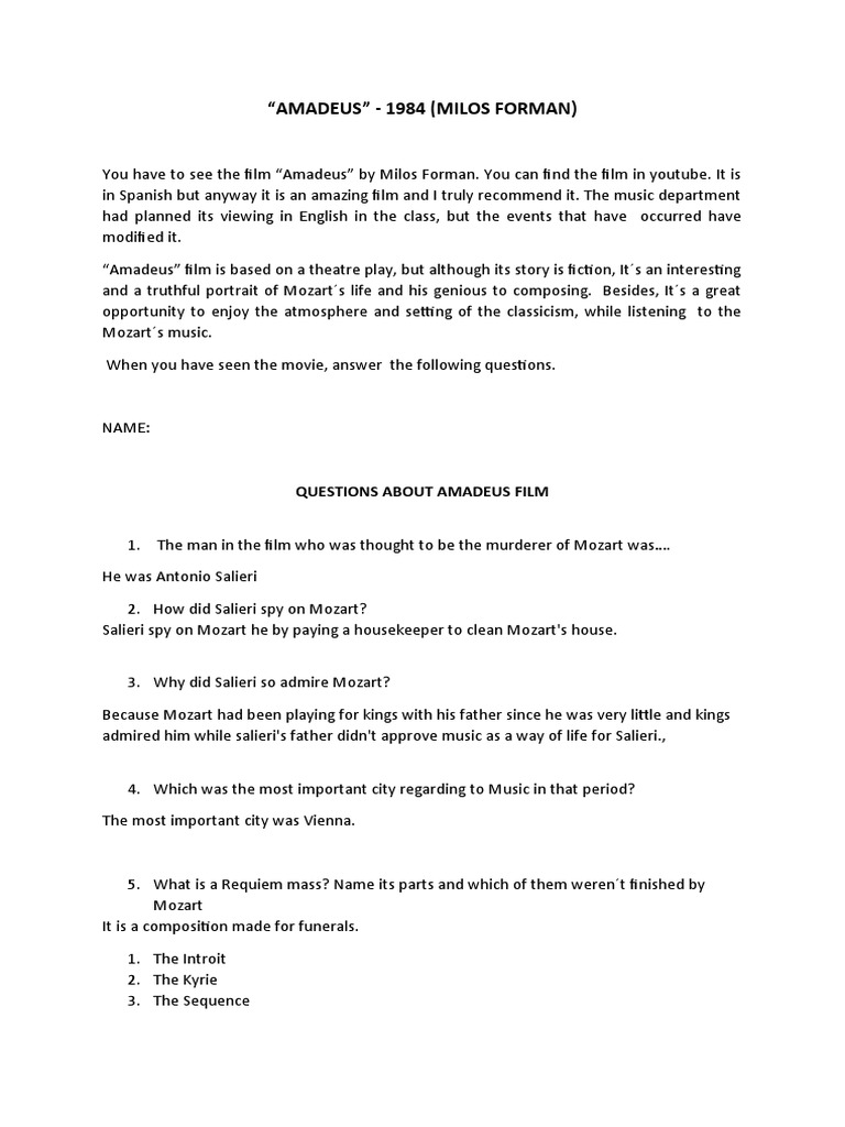 "Amadeus" - 1984 (Milos Forman) | PDF | Wolfgang Amadeus Mozart