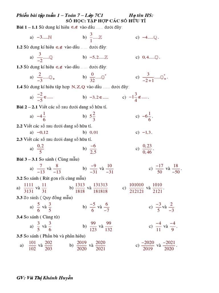 Phieu BT Tuan 1 Lop 7C1 | PDF