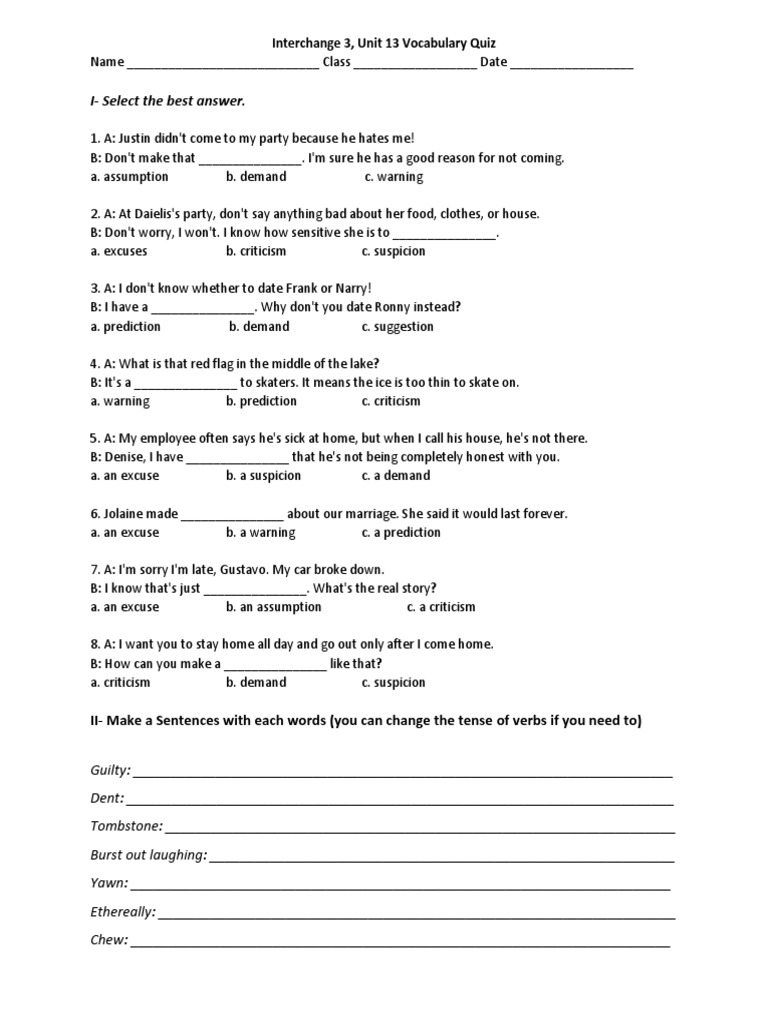 Unit 13 Vocabulary Quiz | PDF