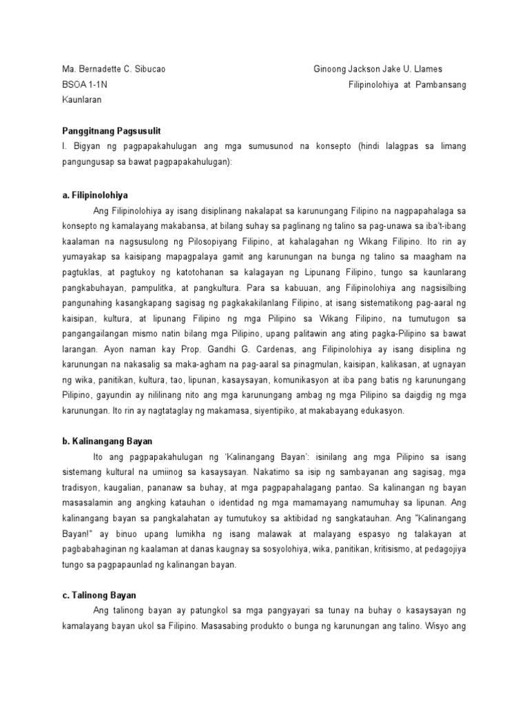 Panggitnang Pagsusulit | PDF