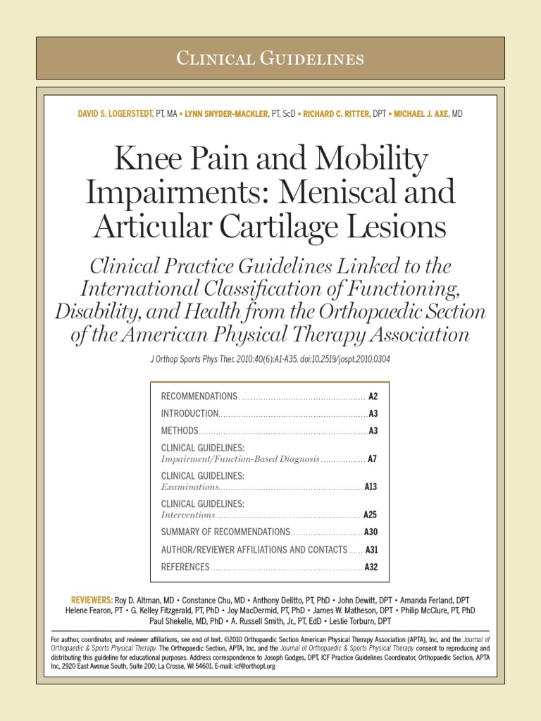 Knee Pain and Mobility Impairments - Meniscal and Articular Cartilage ...