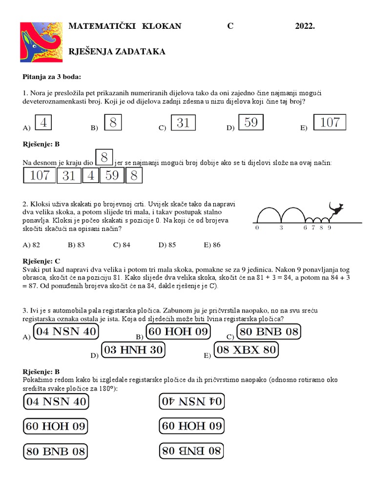 MATEMATICKI KLOKAN C 2022 - Rjesenja | PDF