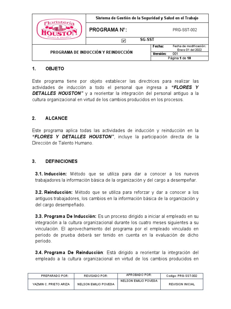 PRG-SST-002 Programa de Inducción y Reinducción | PDF | Razonamiento inductivo | Business