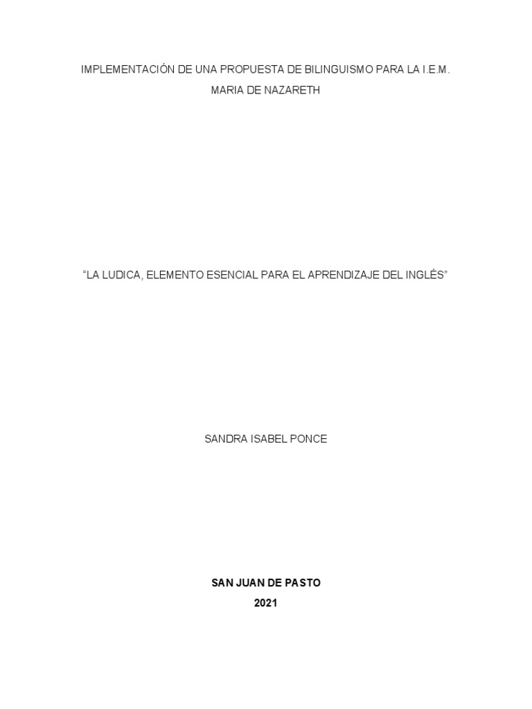Proyecto La Ludica en El Bilinguismo 2021 | PDF | Multilingüismo ...