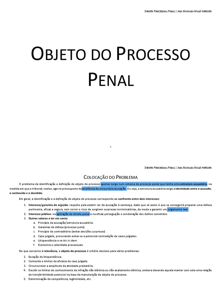 Análise do objeto do processo penal segundo o Direito Processual Penal português | PDF ...