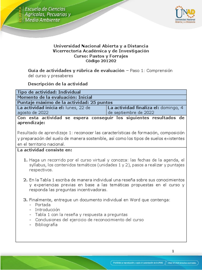 Guia de Actividades y Rúbrica de Evaluación - Unidad 1 - Paso 1 - Comprensión Del Curso y ...