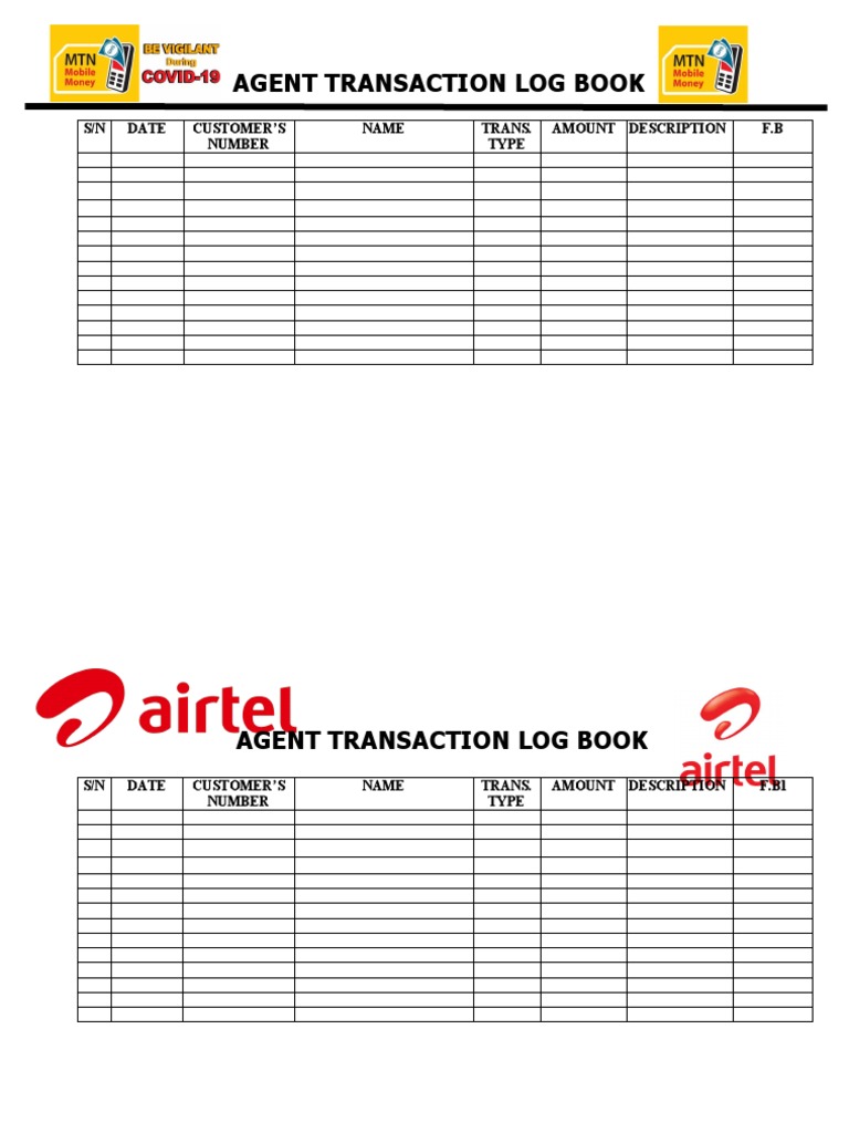 MTN Agent Transaction Log Book | PDF