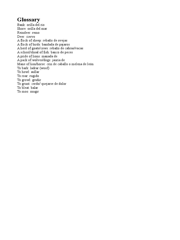 Spanish Animal Terms Glossary | PDF | Poetry