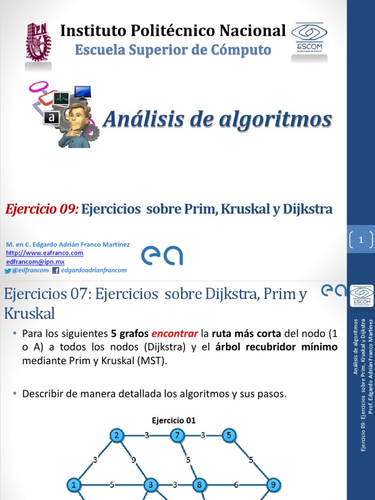 Resolución de ejercicios sobre algoritmos de Prim, Kruskal y Dijkstra ...