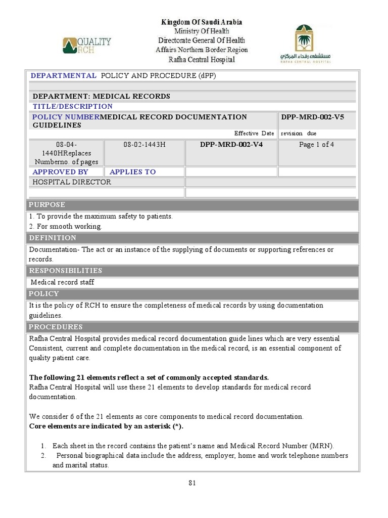 2 Medical Record Documentation Guidelines - (Dpp-mrd-002-V2) | PDF | Self-Improvement | Science ...