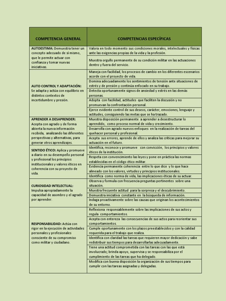 Competencias Genéricas y Específicas | PDF | Aprendizaje | Evaluación