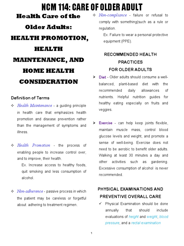 NCM 114-Care of Older Adult Reviewer (Midterm) | PDF | Communication | Nonverbal Communication