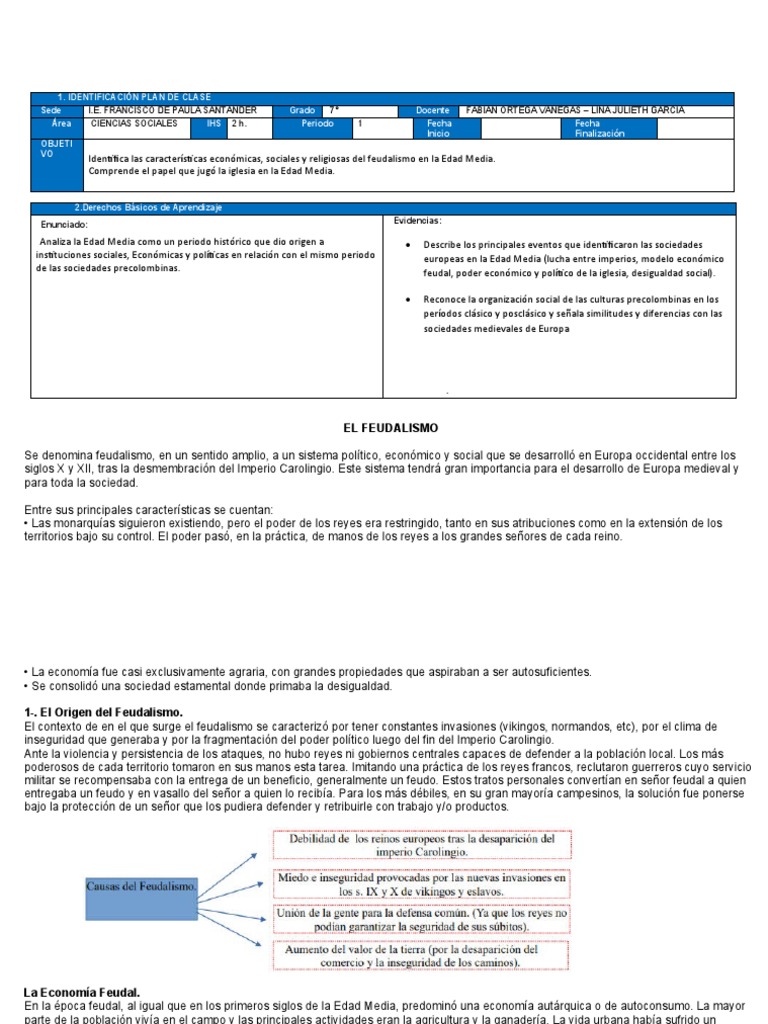 Guia Plan de Clase - V | PDF | Feudalismo | Edades medias