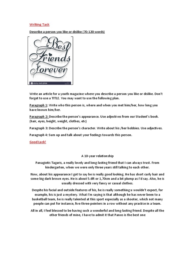 A Person I Like Dislike - WRITING | PDF | Self-Improvement