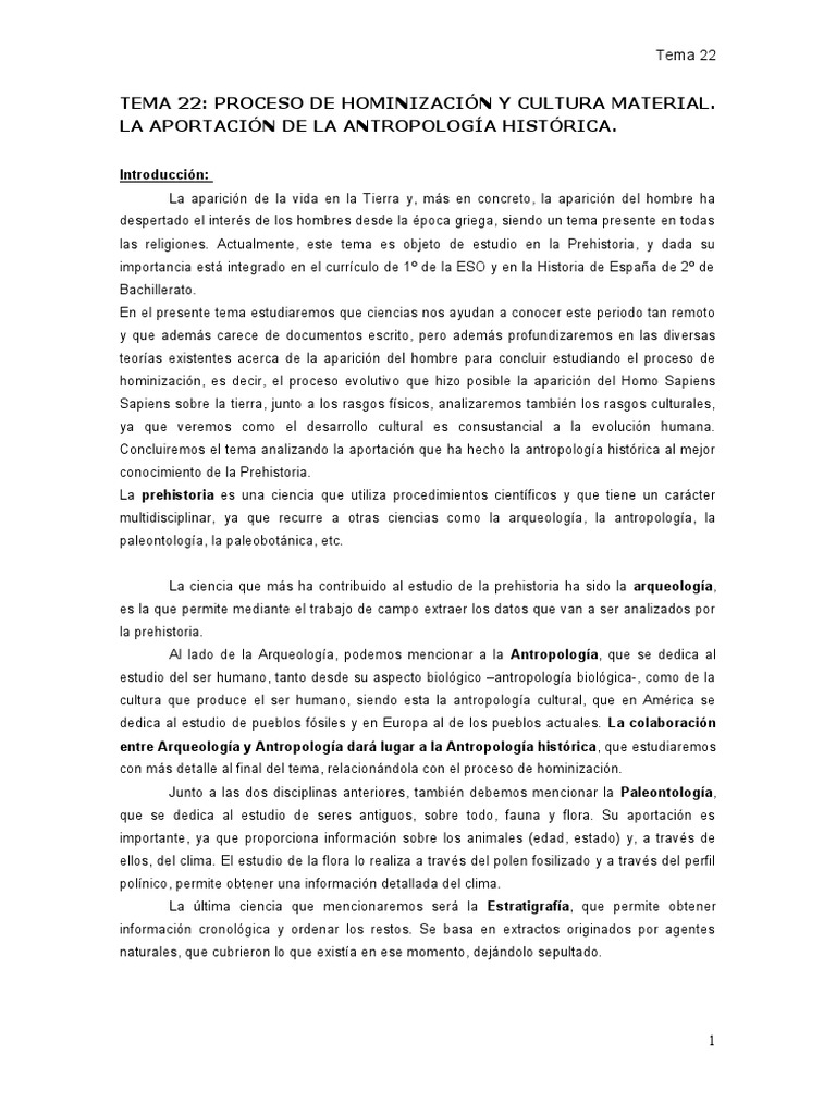 TEMA 22. Proceso de Hominización | PDF | Homo | Evolución humana TEMA 22. Proceso de Hominización | PDF | Homo | Evolución humana