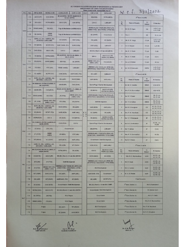 Timetable 2022-23 | PDF