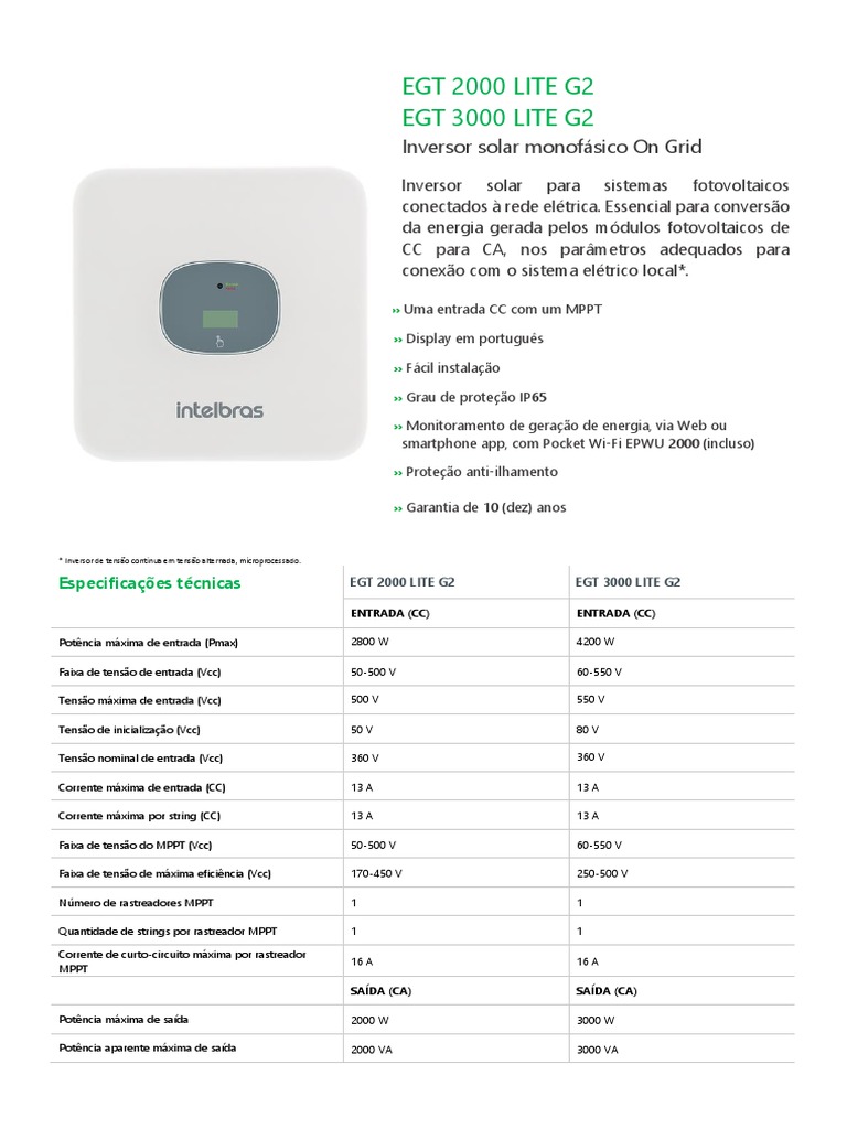 Datasheet Egt 2000 Lite g2 Egt 3000 Lite g2 PT | PDF | Corrente direta | Célula solar