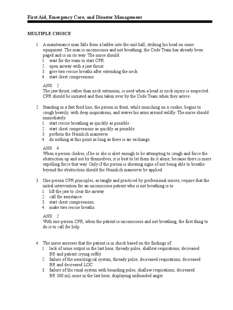 First Aid, Emergency Care, and Disaster Management | PDF ...