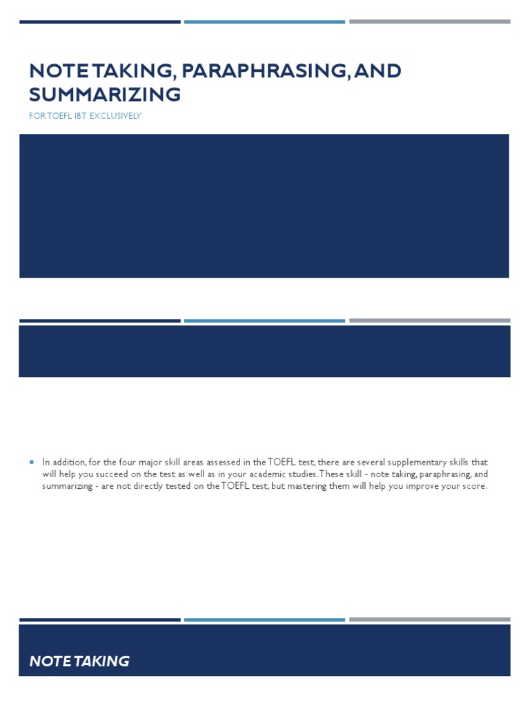 TOEFL - Note Taking, Praphrasing and Summarizing | PDF | Test Of ...