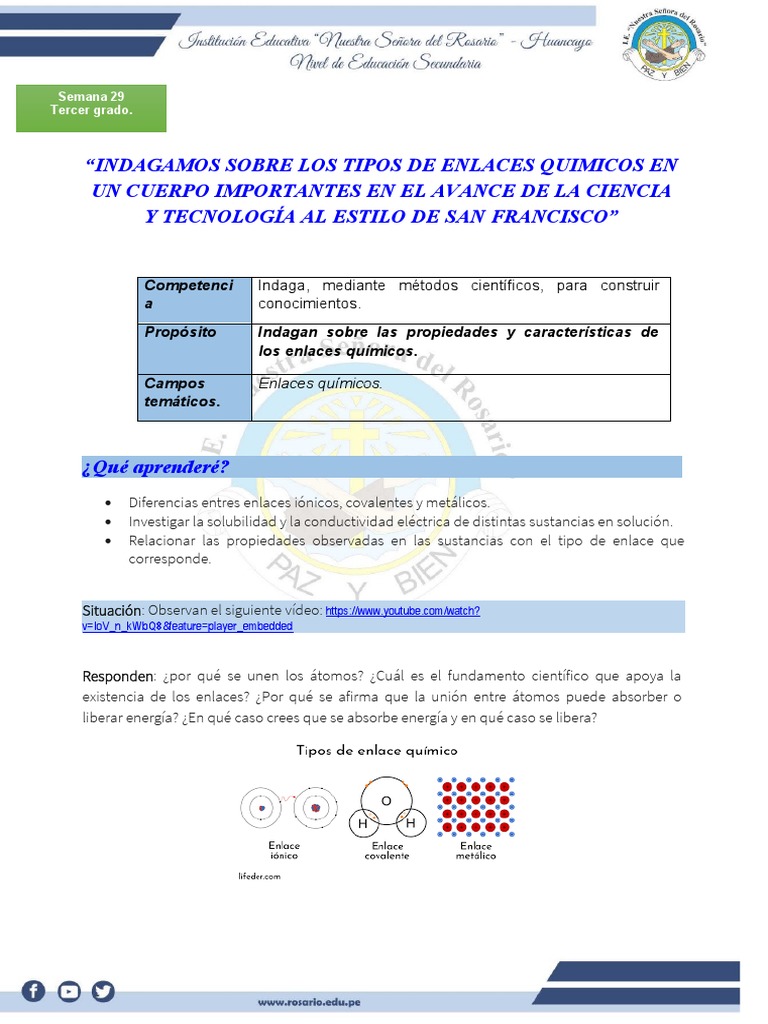 Ficha Sobre Tipos de Enlaces | PDF | Enlace químico | Enlace covalente