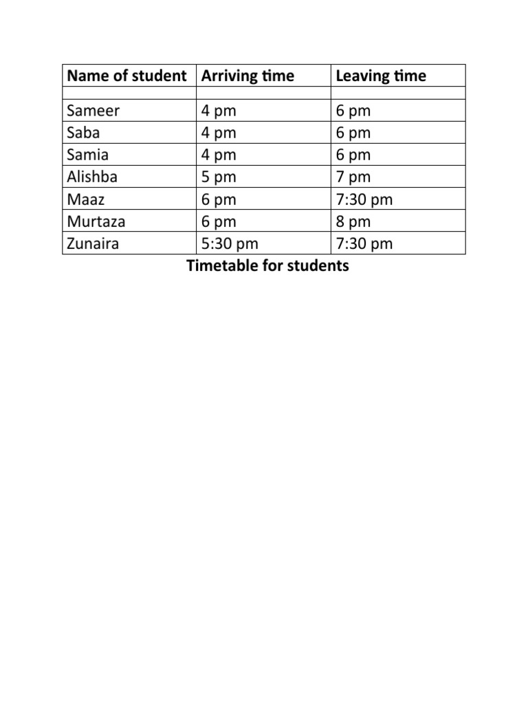 Timetable For Students | PDF