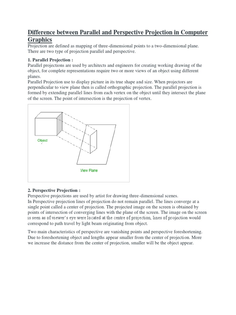 Difference Between Parallel and Perspective Projection in Computer Graphics | PDF | Perspective ...