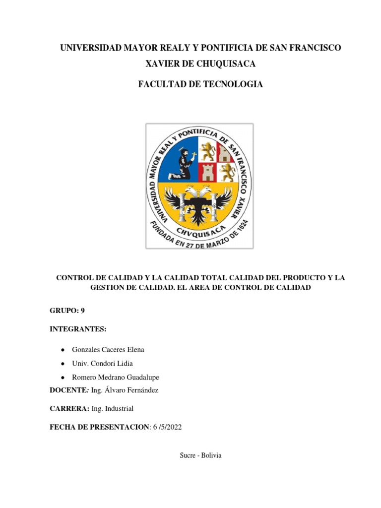 Grupo 9 Informe de Control y Calidad | Descargar gratis PDF | Calidad (comercial) | Gestión de ...