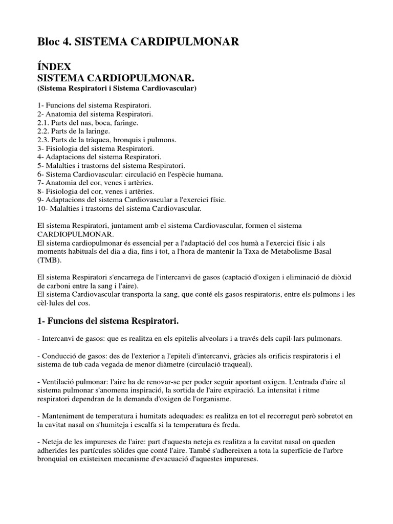 Bloc 4. Sistema Cardiopulmonar 3 | PDF