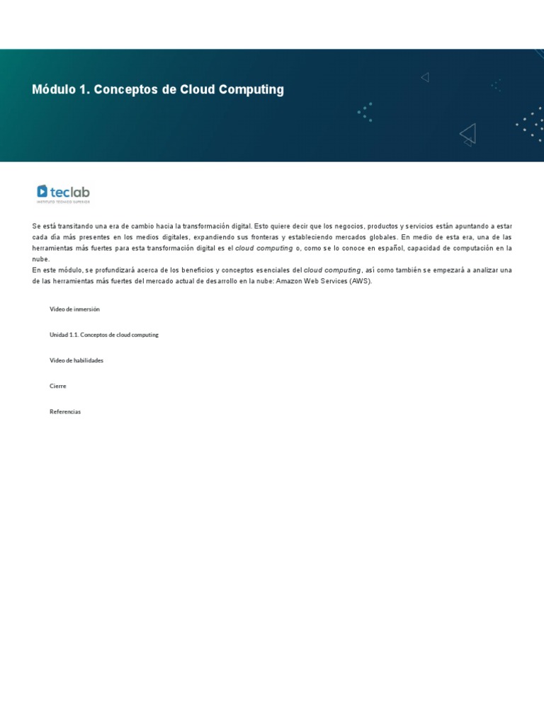 Módulo 1. Conceptos de Cloud Computing | PDF | Computación en la nube | Servicios web de Amazon