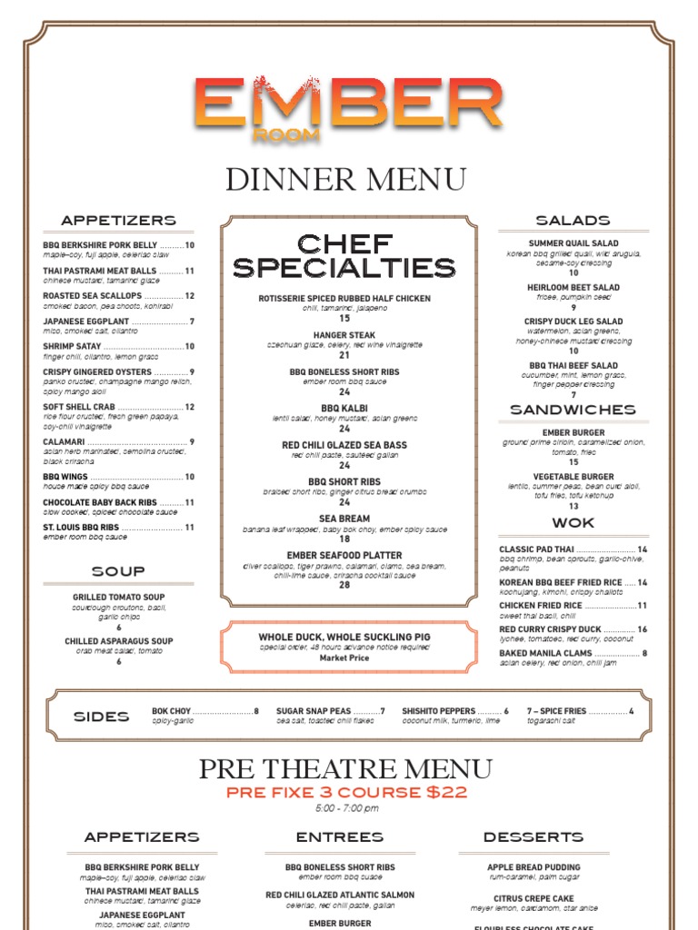 Ember Room BBQ & Asian Fusion Menu | PDF | Sports & Recreation ...