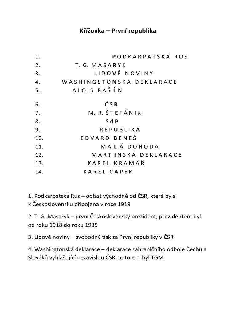 Křížovka - První Republika | PDF