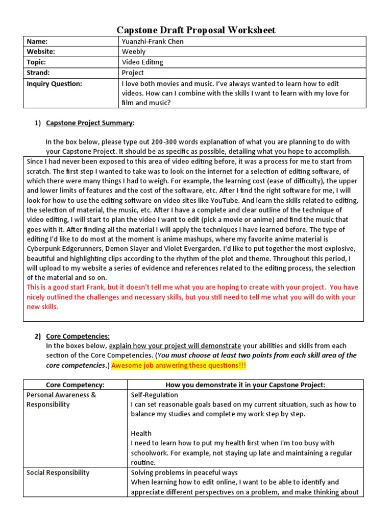 CLC 12 - Capstone Draft Proposal Worksheet | PDF | Learning | Communication