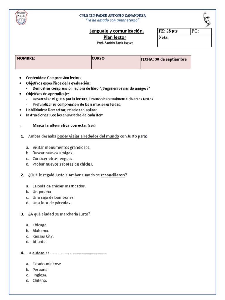 Evaluacion Seguiremos Siendo Amigos | PDF