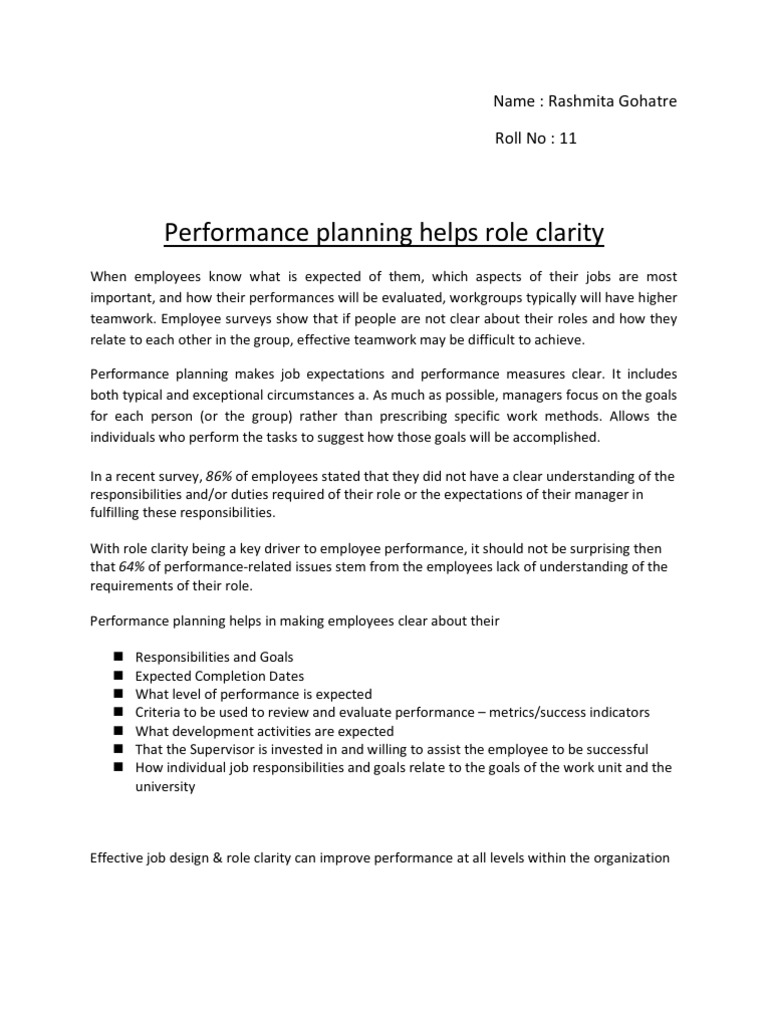 Performance Planning Helps Role Clarity | PDF
