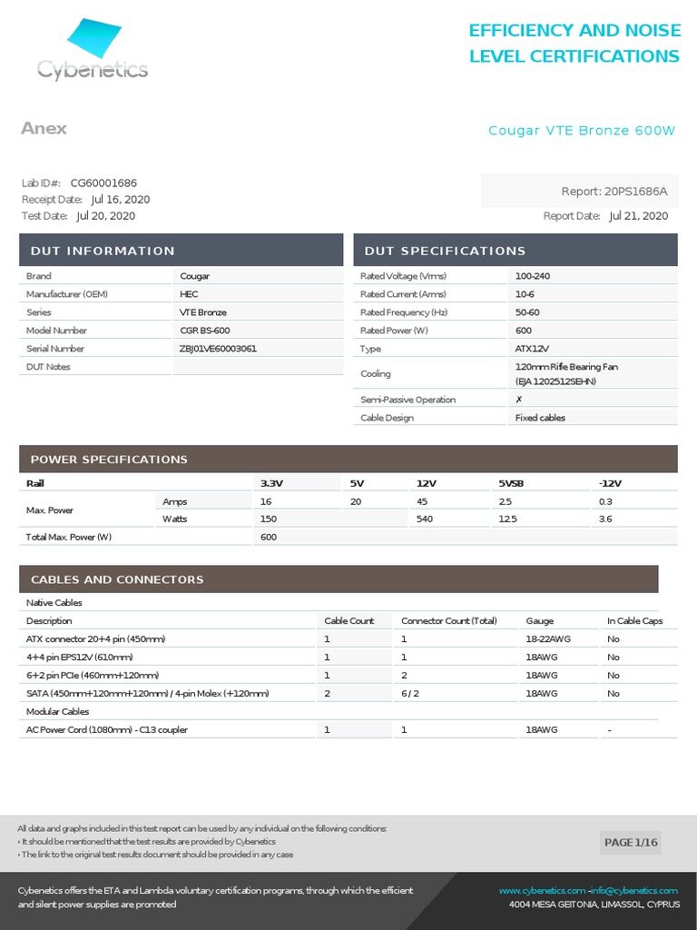 Cybenetics - Evaluation - Report - COMPARISON - VTE Bronze 600W | Download Free PDF | Electrical ...