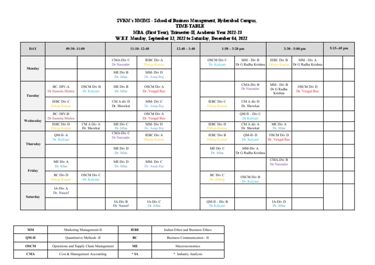 Revised - Time Table 1st Year Trim II | PDF | Business