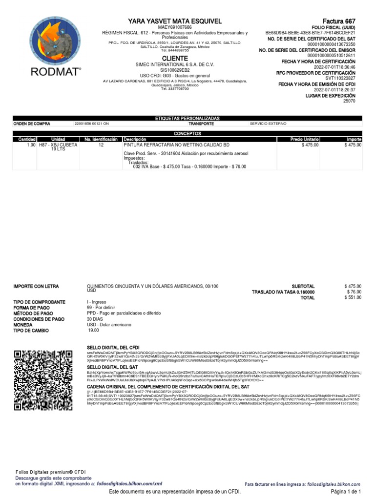 MAEY691007686 Factura 667 | PDF | Economias | Moneda