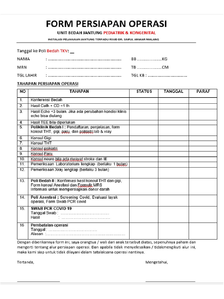 Form Persiapan Operasi - Word | PDF
