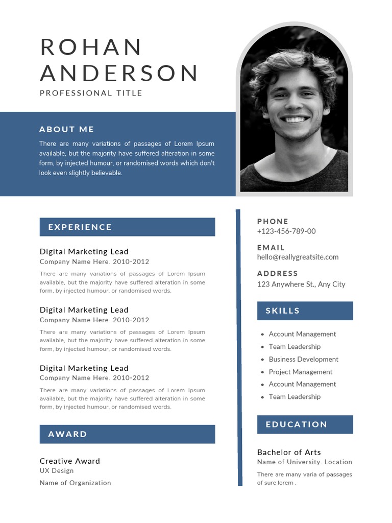 Navy Blue Creative Resume Template | PDF