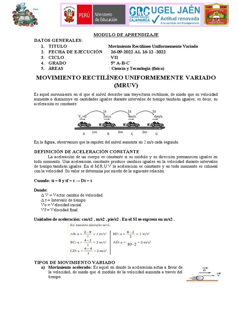 Modulo Mruv | PDF | Aceleración | Velocidad