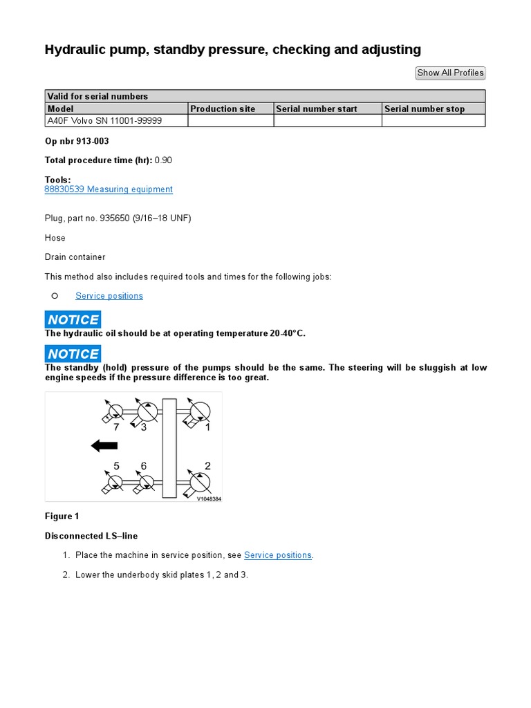 SE9105 - Hydraulic Pump, Standby Pressure, Checking and Adjusting | PDF | Pump | Valve