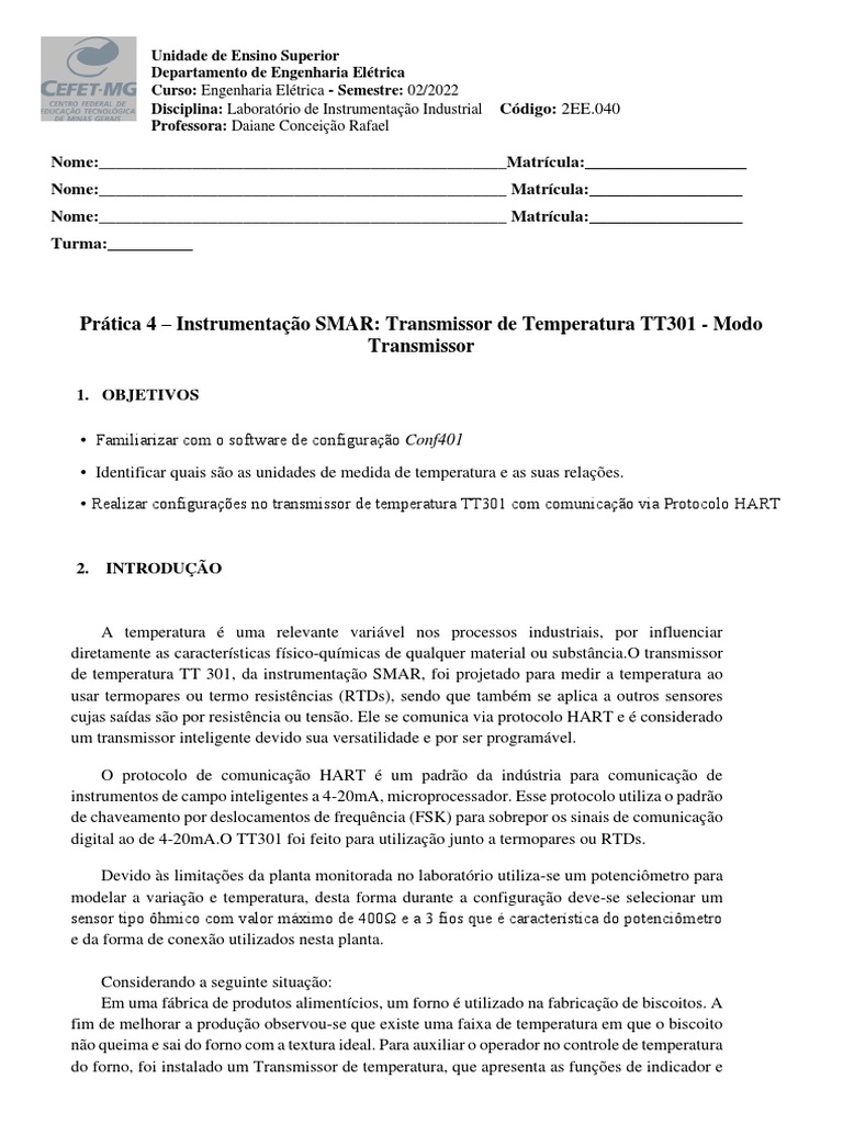 Transmissor TT301: Configuração e Uso | PDF | Instrumentação | Temperatura