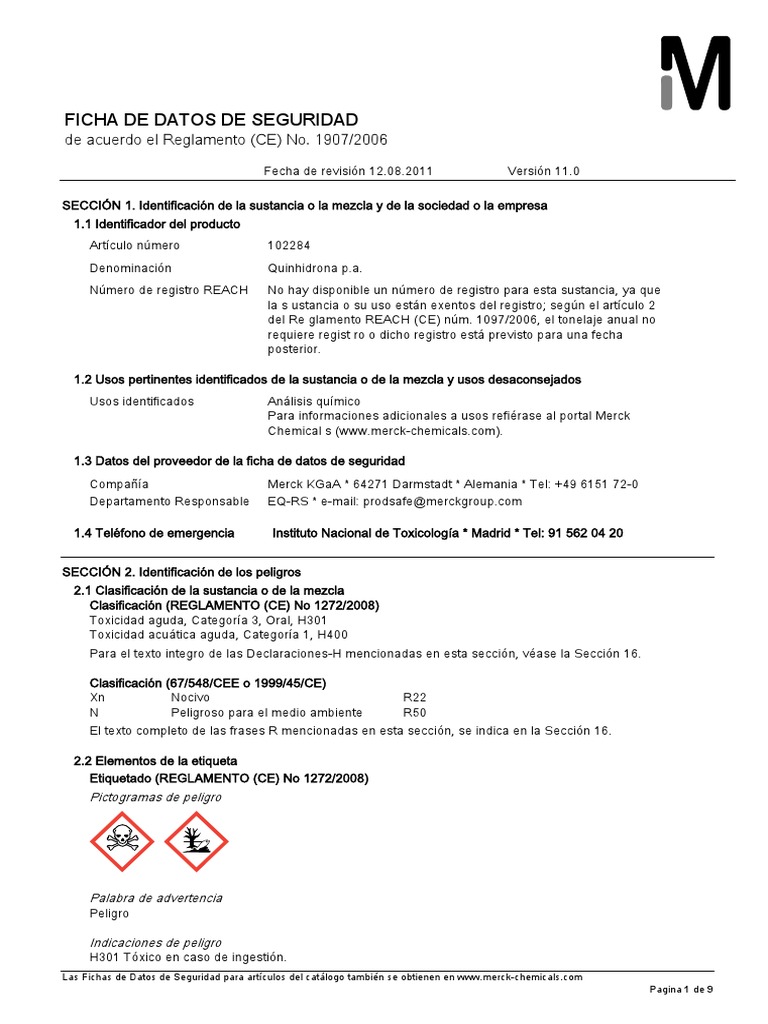 Quinhidrona | PDF | Agua | Toxicidad