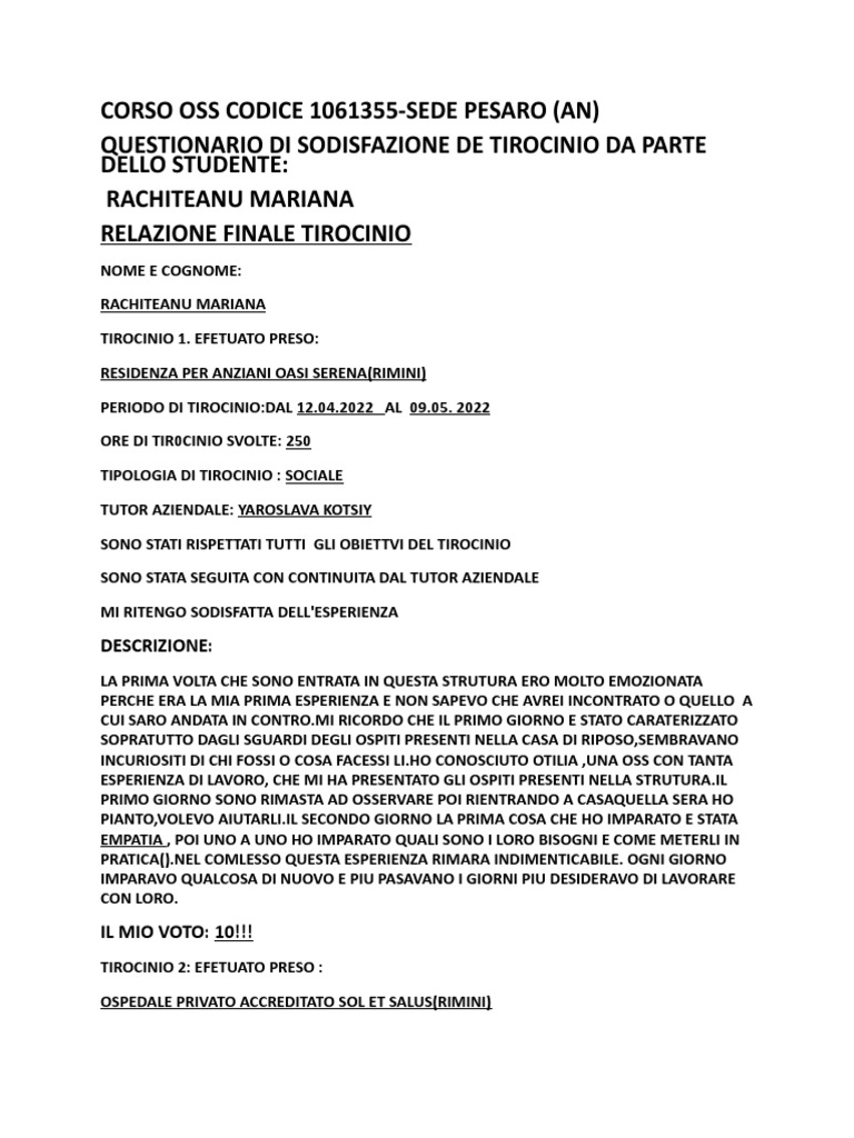 Relazione Tirocinio | PDF