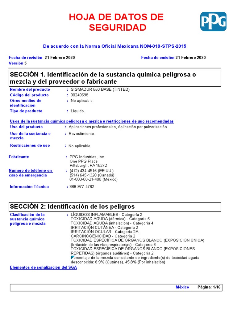 Sigmadur 550 Base (Tinted) | PDF | Toxicología | Química