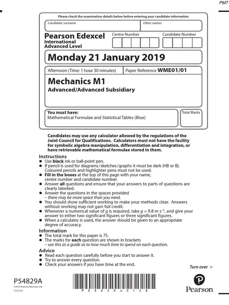 January 2019 (IAL) QP - M1 Edexcel | PDF | Mass | Physics