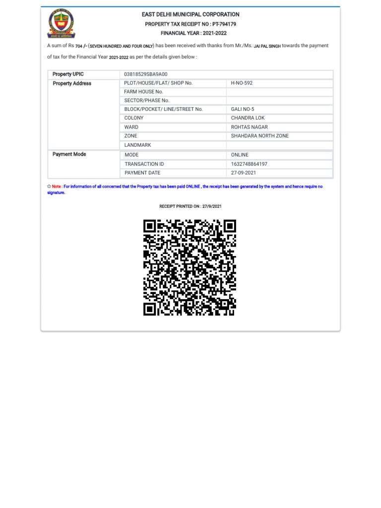 Citizen PTR Receipt (2021-2022) | PDF