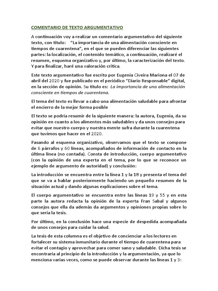 Comentario de Texto Argumentativo | PDF | Argumento Comentario de Texto Argumentativo | PDF | Argumento